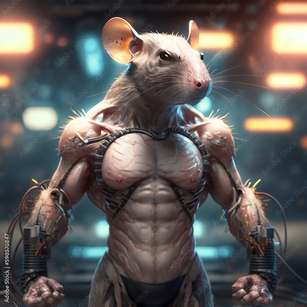 fantasy warrior robot rat bodybuilder cyberspace cyberpunk Stock ...