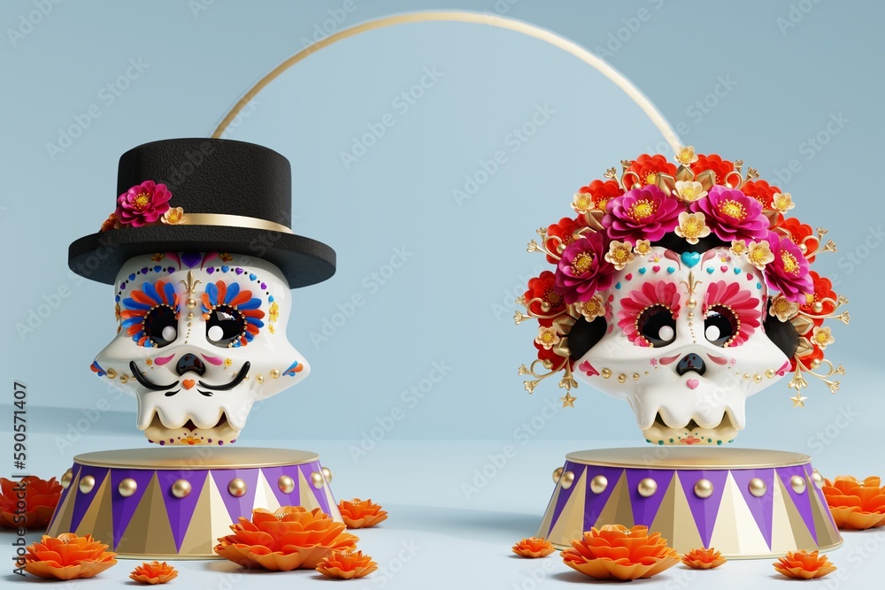 3D rendering for Day of the Dead, Dia de muertos altar concept ...