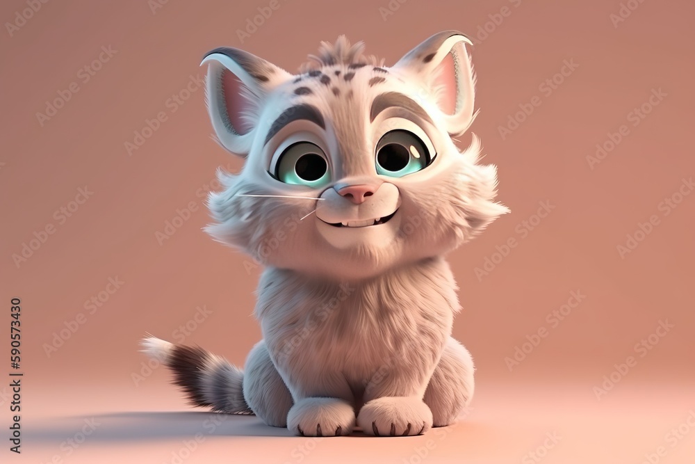 Cute small Lynx contrast colored sitting smiling. Adorable baby Lynx in ...