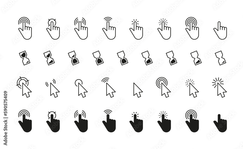 Black cursor icons. Interface mouse click pointers flat style, simple ...