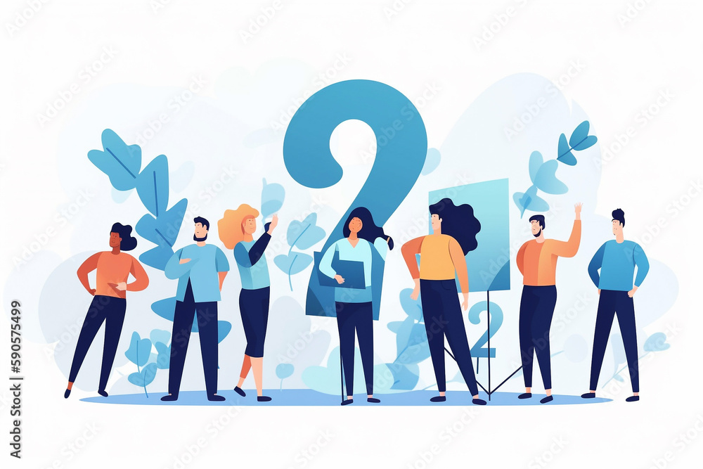 Customer service question and support concept. Blue illustration ...
