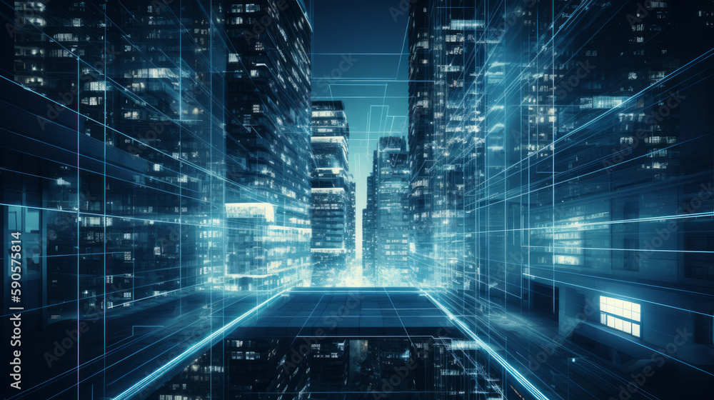 Ai in building sector light, visualisation of artificial inteligence in ...