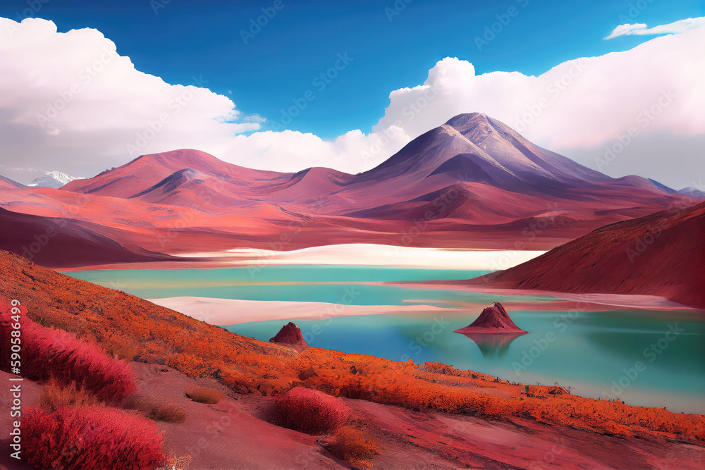 Bolivia landscape with beautiful lake and mountains. Generative AI Art ...