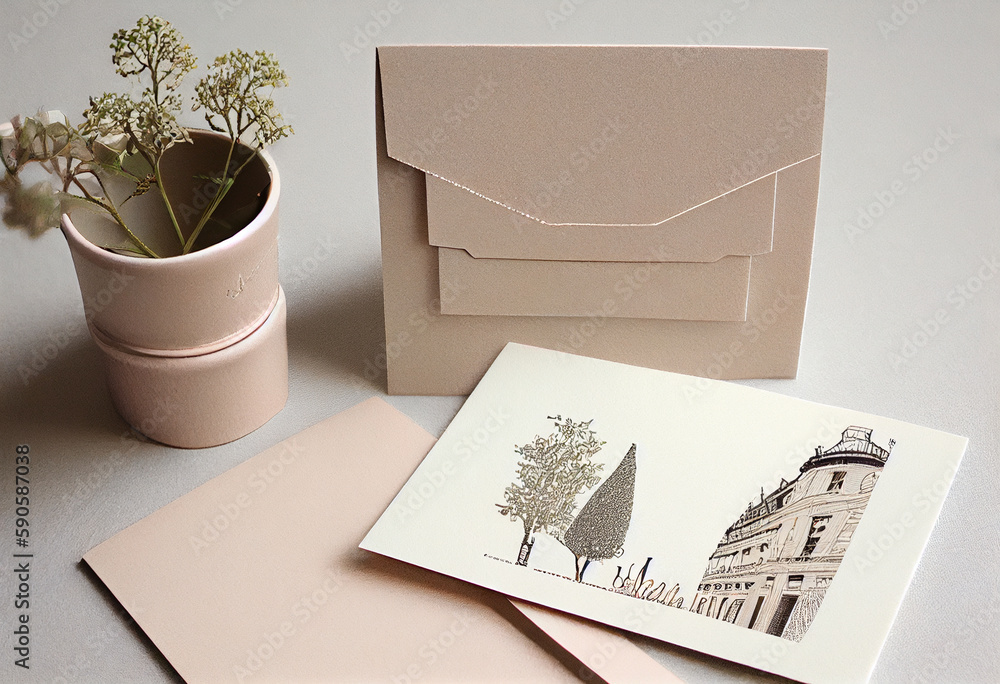 Neutral envelope flat lay for card mockup stationary for greeting cards ...
