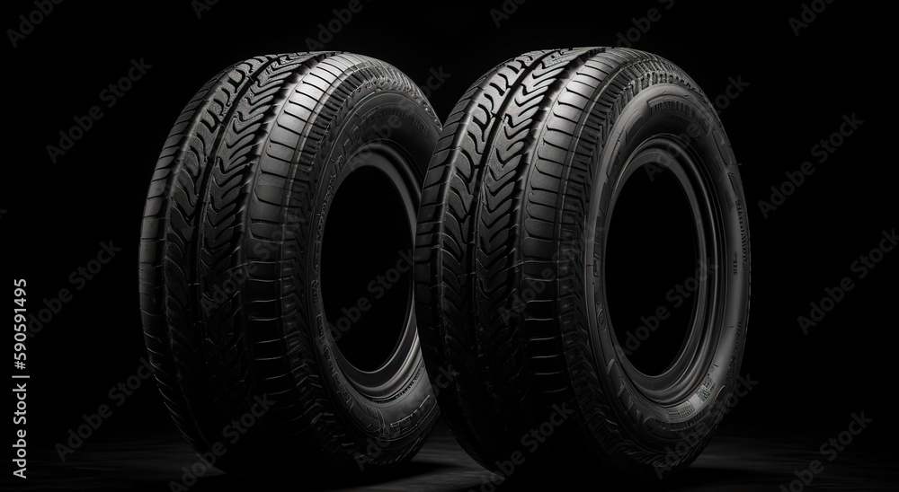 New car tires. Group of road wheels on dark background. Summer Tires ...