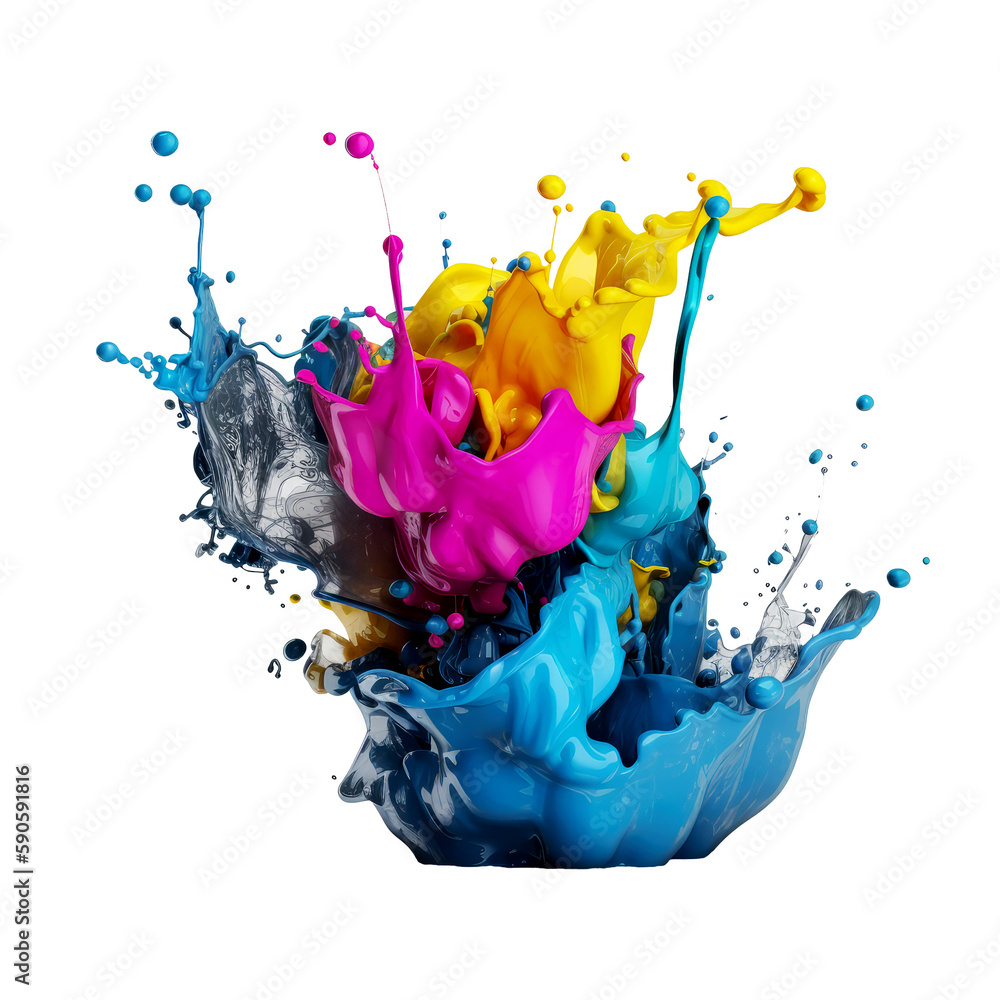 Splash of CMYK paint splashing Cyan, Magenta, Yellow, Black isolated ...