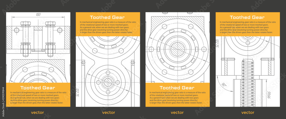 Mechanical Engineering drawing.Set of templates for brochures.Vector ...