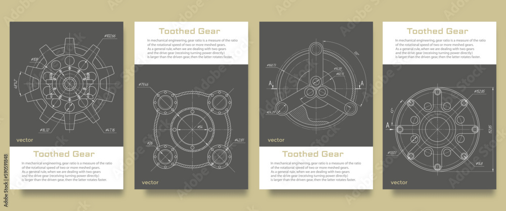 Mechanical Engineering drawing.Set of templates for brochures.Vector ...