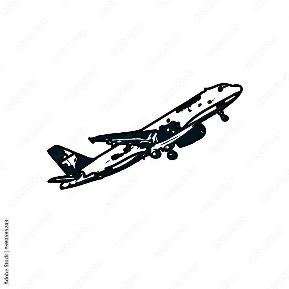 airplane black and white sketch with transparent background Stock ...