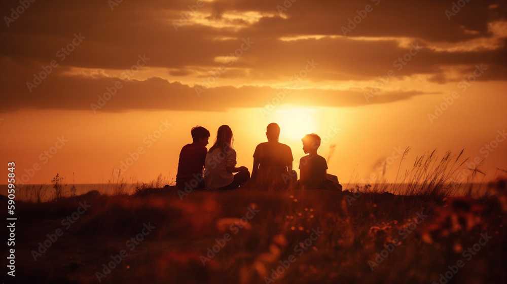 Happy large family: mother, father, children son and daughters on ...