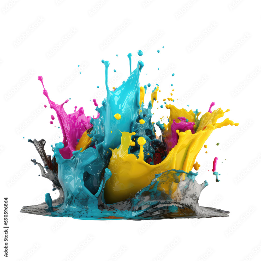Splash of CMYK paint splashing Cyan, Magenta, Yellow, Black isolated ...