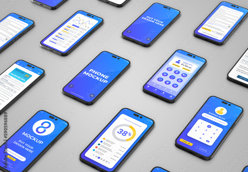 Phone Mockup Set Screens Ui Ux Stock Template | Adobe Stock