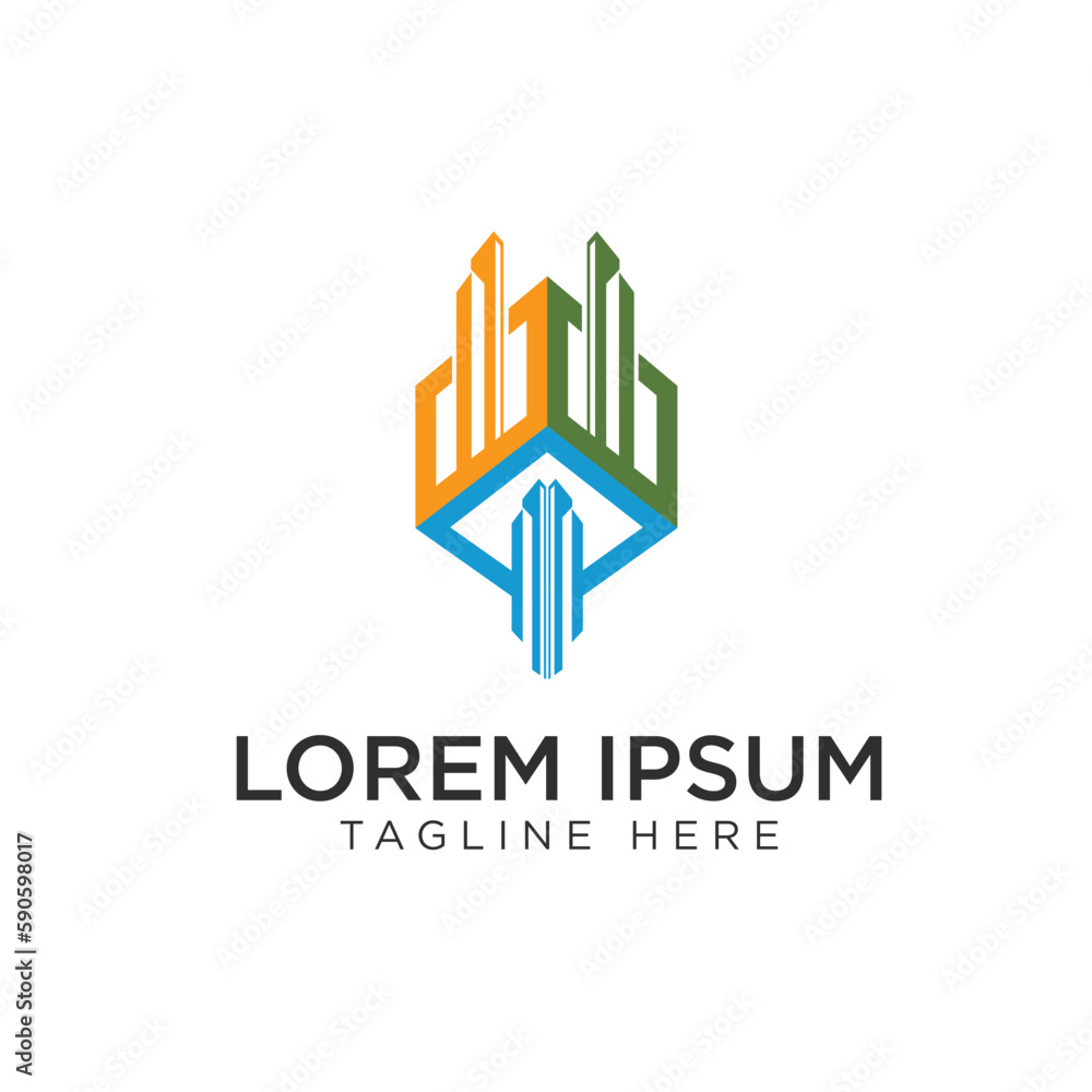 3D abstract logo, vector design with glossy and sharp color ...