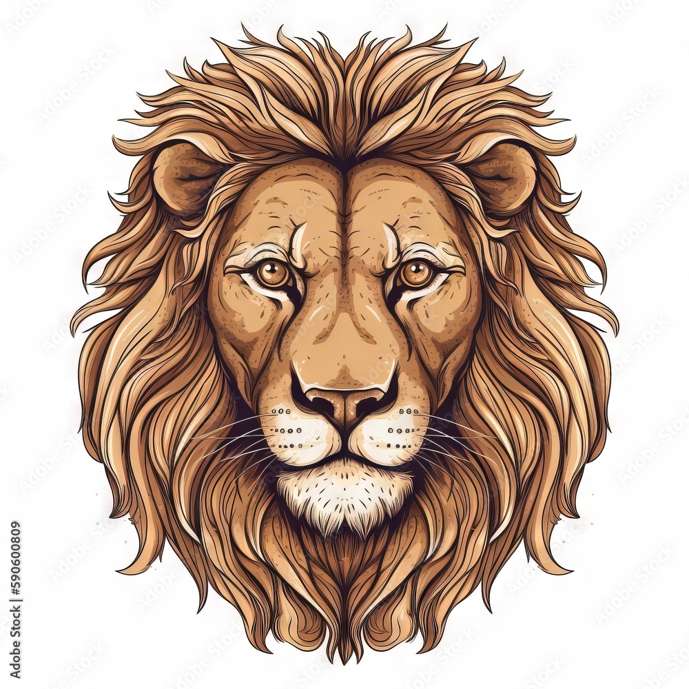 a lion's head with long hair and a beard on a white background, with ...