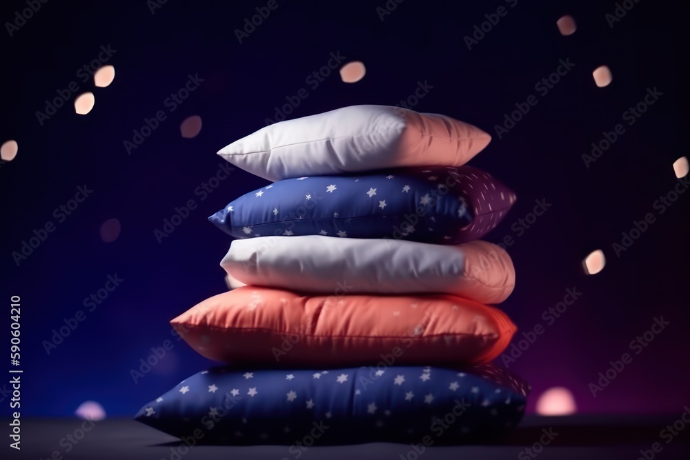 Pyramid stack of soft Pillow on star night background. Concept of good ...