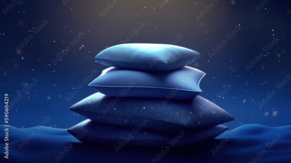 Pyramid stack of soft Pillow on star night background. Concept of good ...