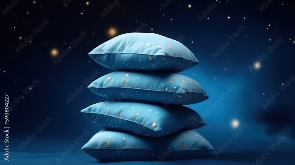 Pyramid stack of soft Pillow on star night background. Concept of good ...