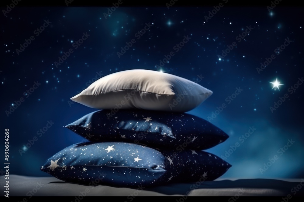 Pyramid stack of soft Pillow on star night background. Concept of good ...