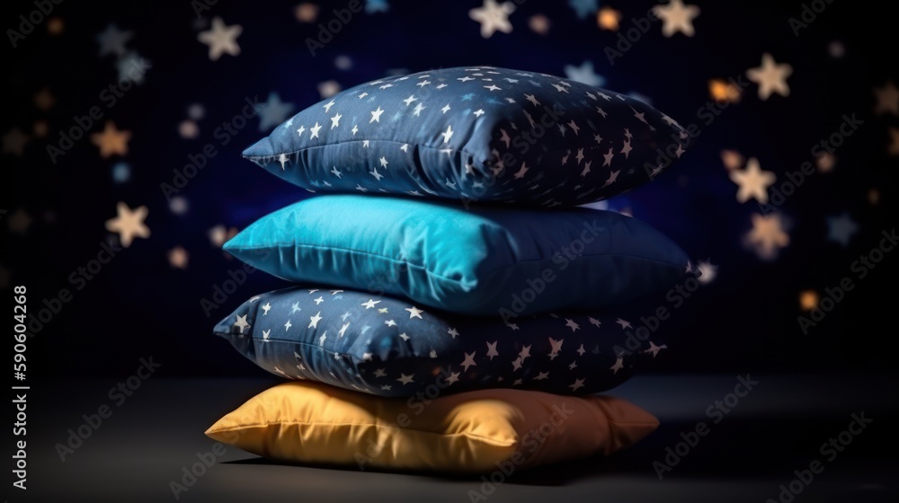 Pyramid stack of soft Pillow on star night background. Concept of good ...