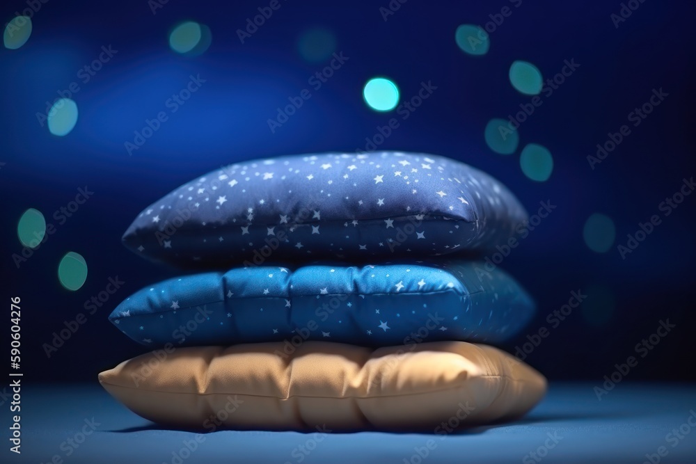 Pyramid stack of soft Pillow on star night background. Concept of good ...