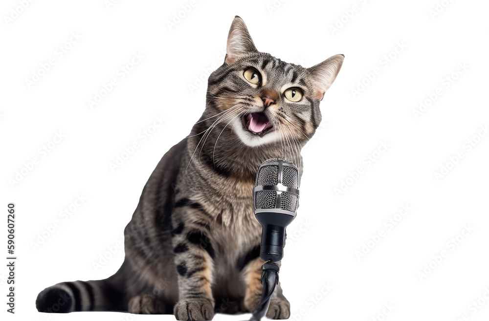 Cat With Microphone On Isolated Transparent Background, Png. Generative ...
