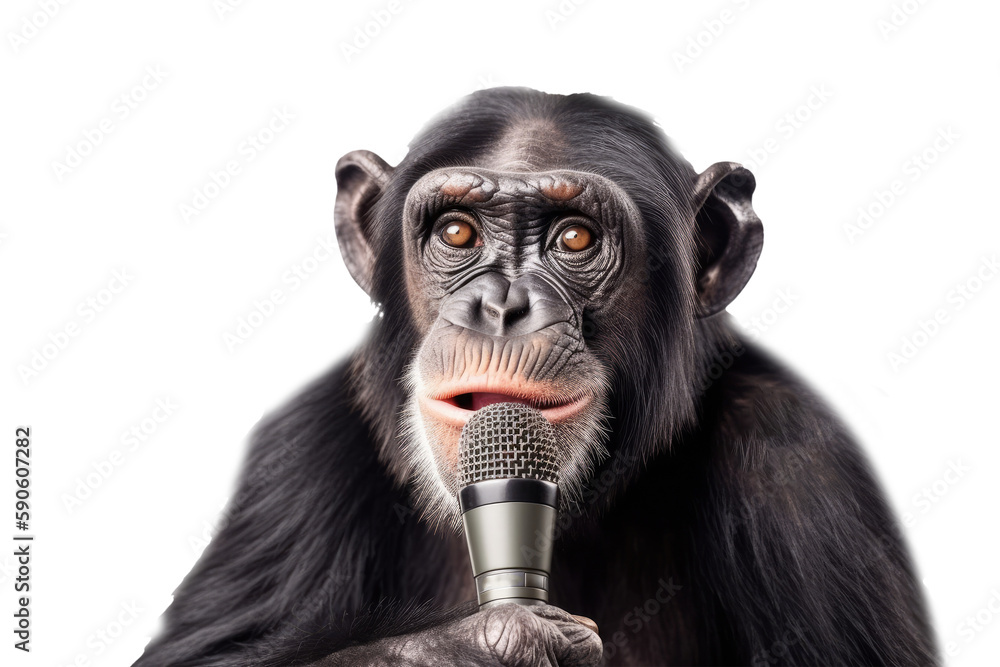 Chimpanzee With Microphone On Isolated Transparent Background, Png ...