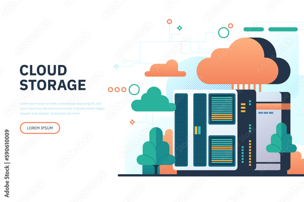 Hosting Cloud Storage Download Flat Vector Illustration Big Data Digital Service Or App With