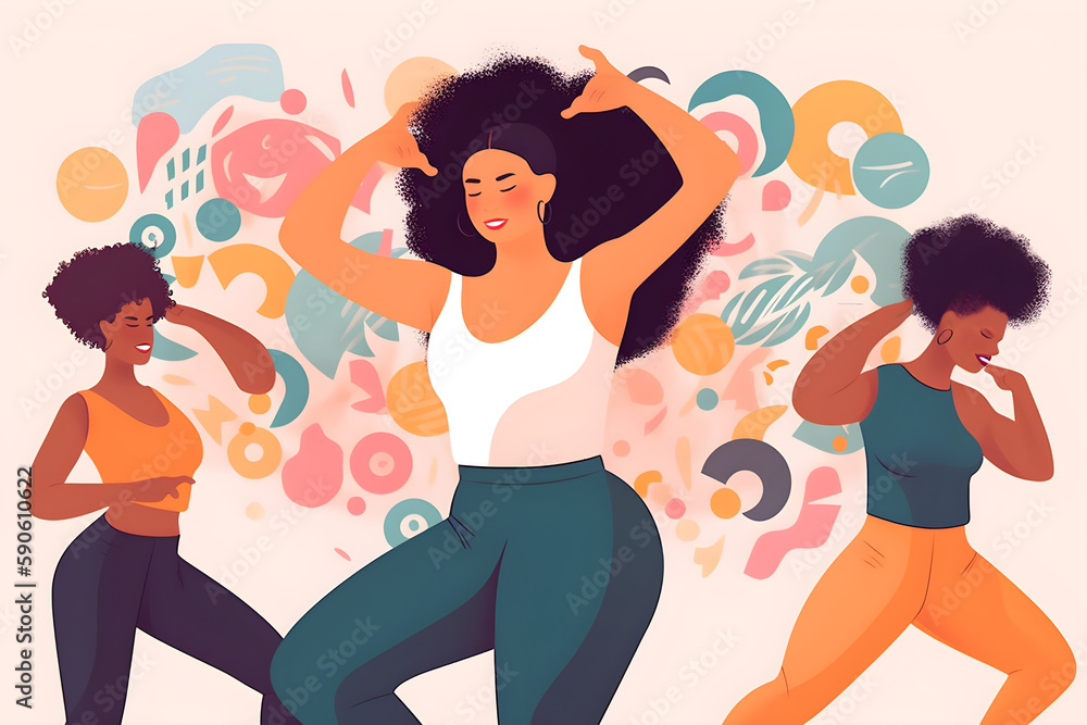 Flat vector illustration Smiling young girl exercising modern energetic ...