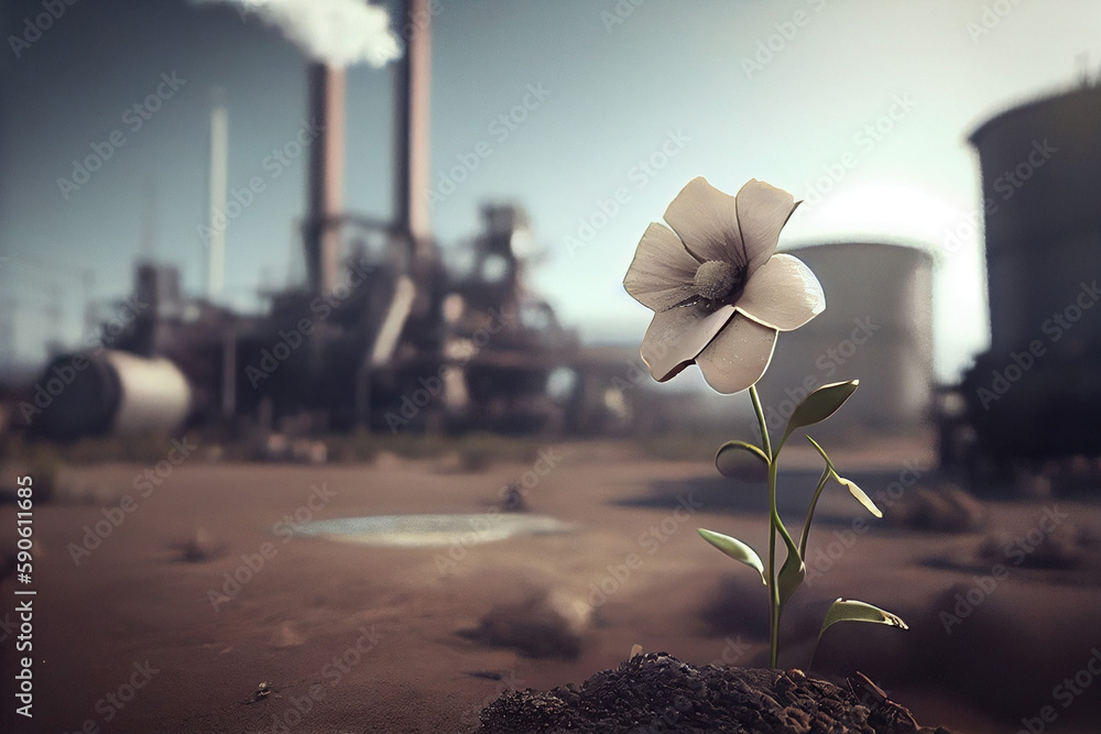 ภาพประกอบสต็อก Concept of environmental pollution with a flower in ...