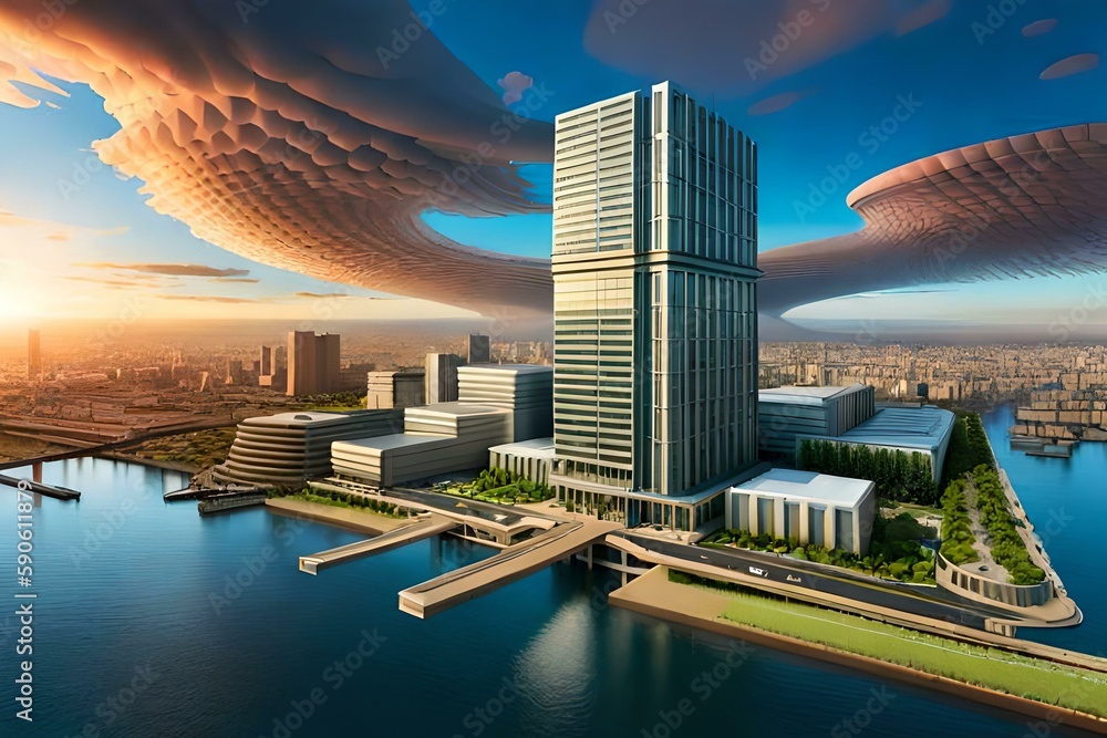 Future city made from bright concrete and steel, metropolis, brutalist ...