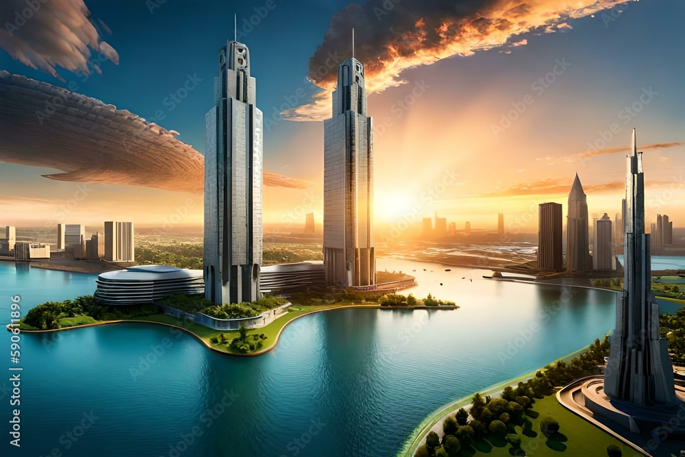 Future city made from bright concrete and steel, metropolis, brutalist ...