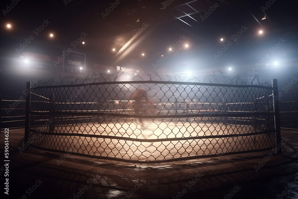 Cage Fight Arena Behind The Chain Link Fence, Interior View Of Fighting ...