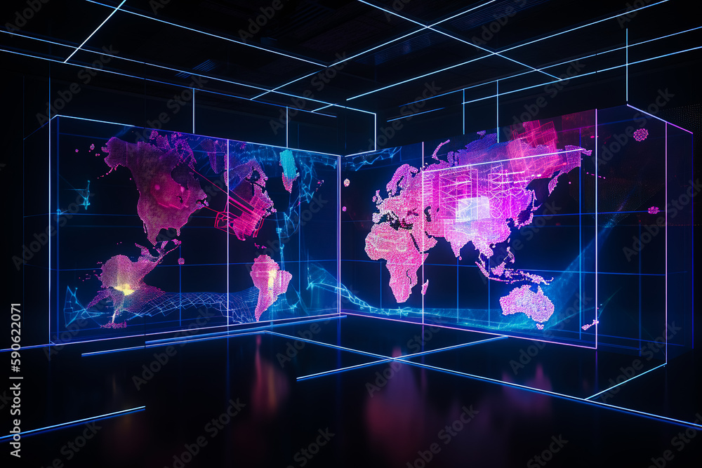 Hologram displaying a world map with clearly visible countries and ...