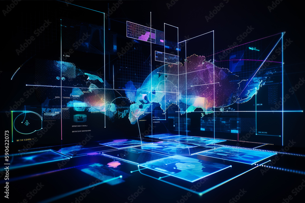 Hologram displaying a world map with clearly visible countries and ...