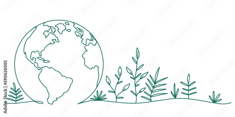 Earth day line art illustration, environment day line art vector ...