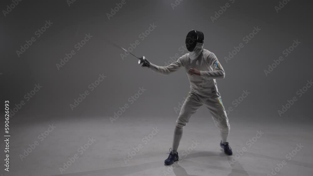 Swordsman. Fencing athlete. Guy with a sword. Fighting position. Sword ...