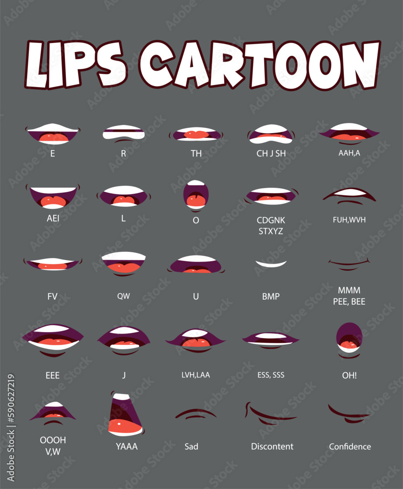 Lip sync character mouthanimation .Mouth animation set. Lip sync ...