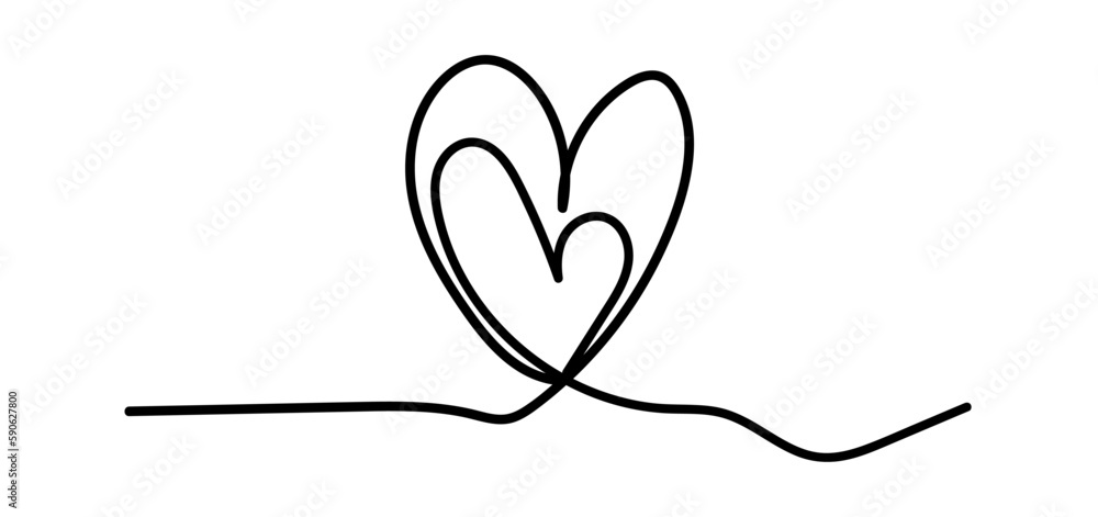 Heart inside heart. Two continuous line hearts on white background ...