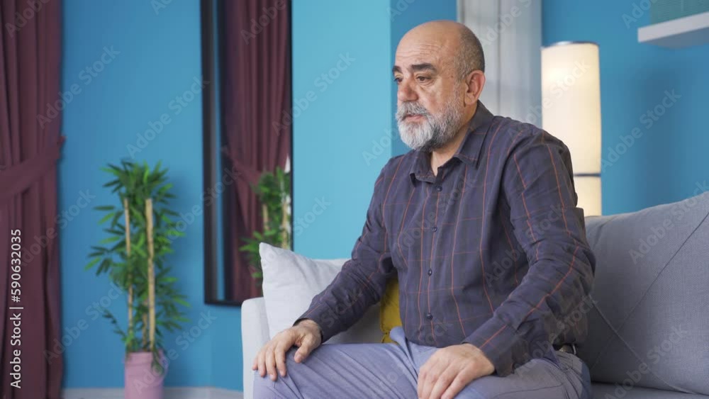 Troubled old man with mistakes and regret is upset. The old man talking ...