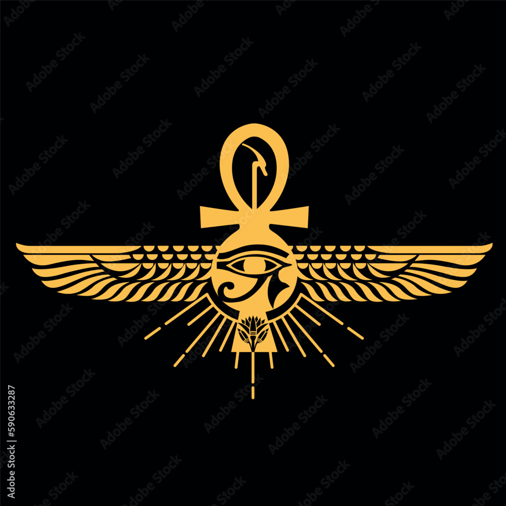 Vecteur Stock Pharaonic wings and the key to life and the Egyptian ...