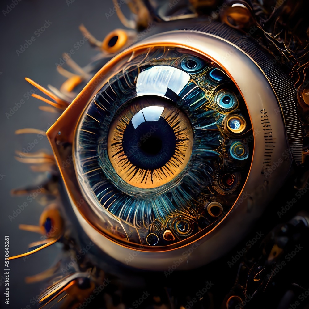 Fictional robotic eye generated with Ai machine technology Stock ...