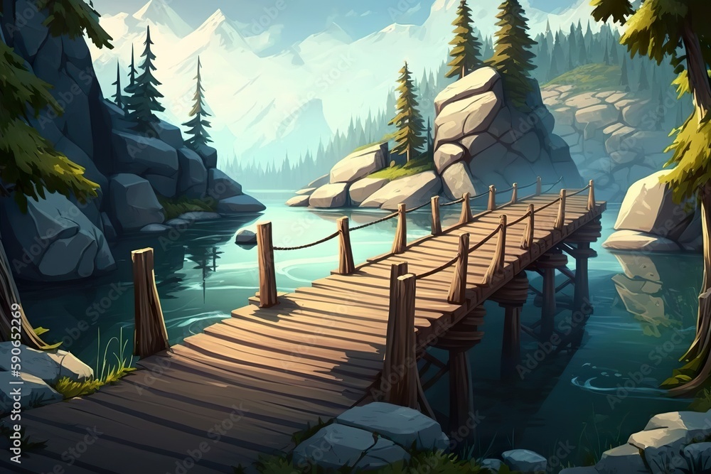 2D bridge over river background environment for a battle arena mobile ...