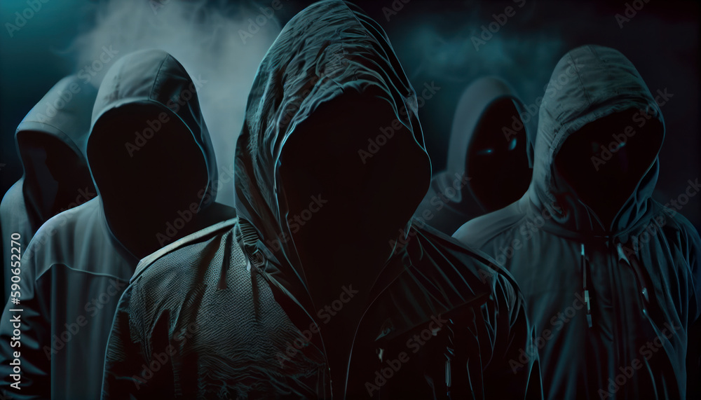 ภาพประกอบสต็อก Hackers Army Dangerous Hooded Group Of Hackers