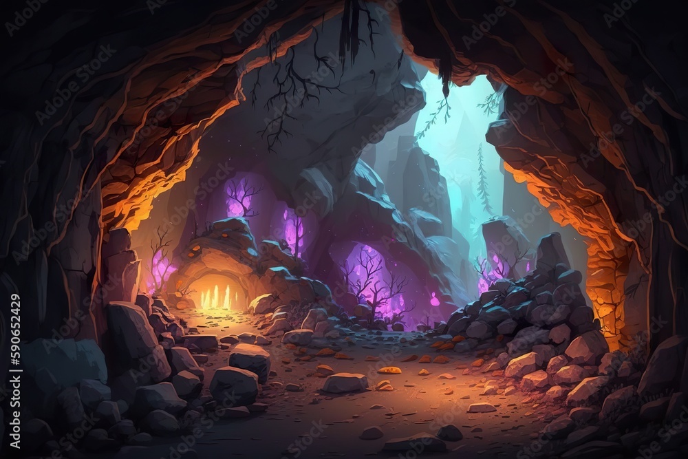 2D fantasy cave in rock background environment for a battle arena ...