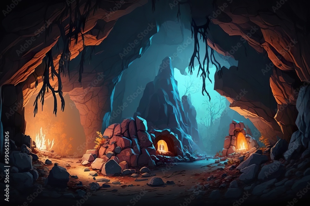 2D fantasy cave in rock background environment for a battle arena ...