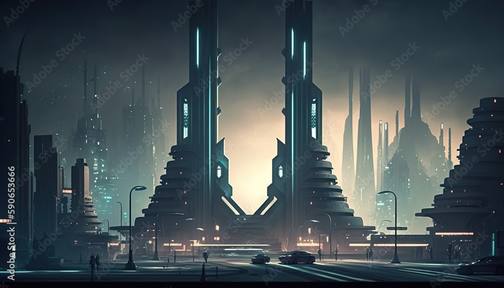 2D futuristic city background environment for a battle arena mobile ...
