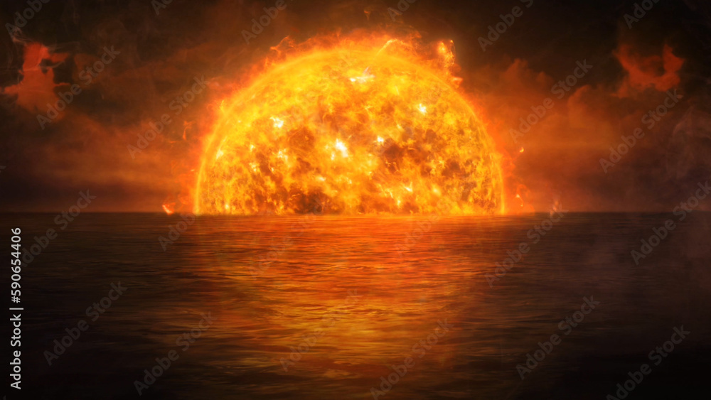 Blazing Sun on the Night Waves features a view of water with waves and ...