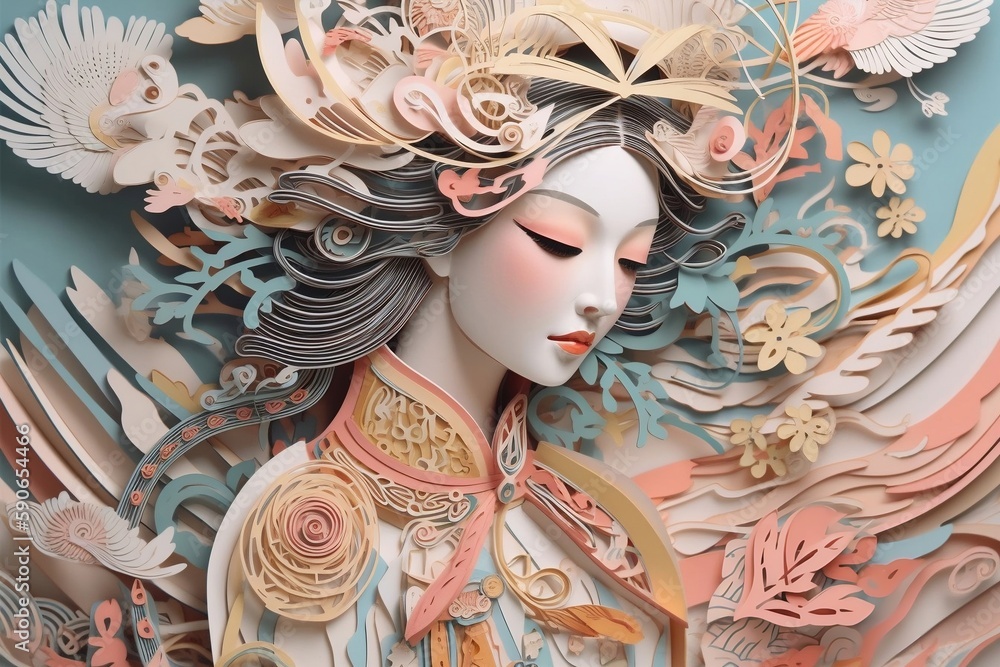 paper quilling illustration, pastel, exquisite color,a beautiful Tang ...