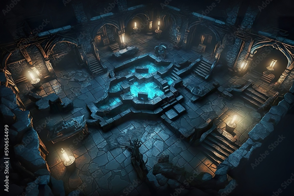 An epic dungeon map battle map for fantasy game. Level map scrolling ...