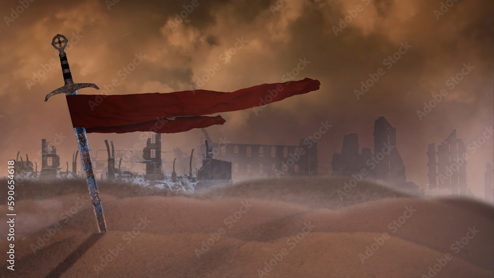 Sword in the Desert with Ruins features a desert scene with a sword ...